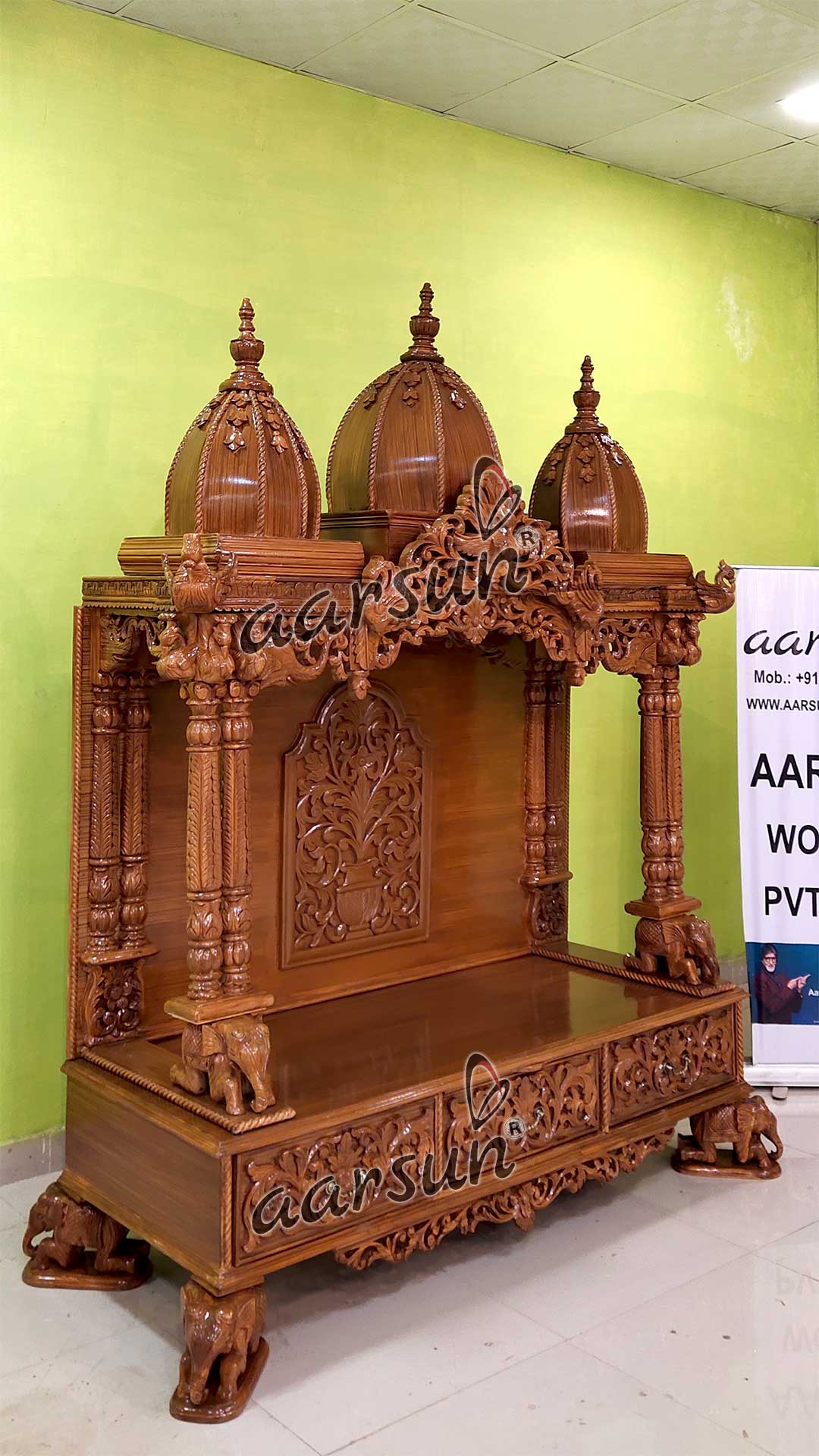Beautifully Carved Wood Temple mandir design - Aarsun