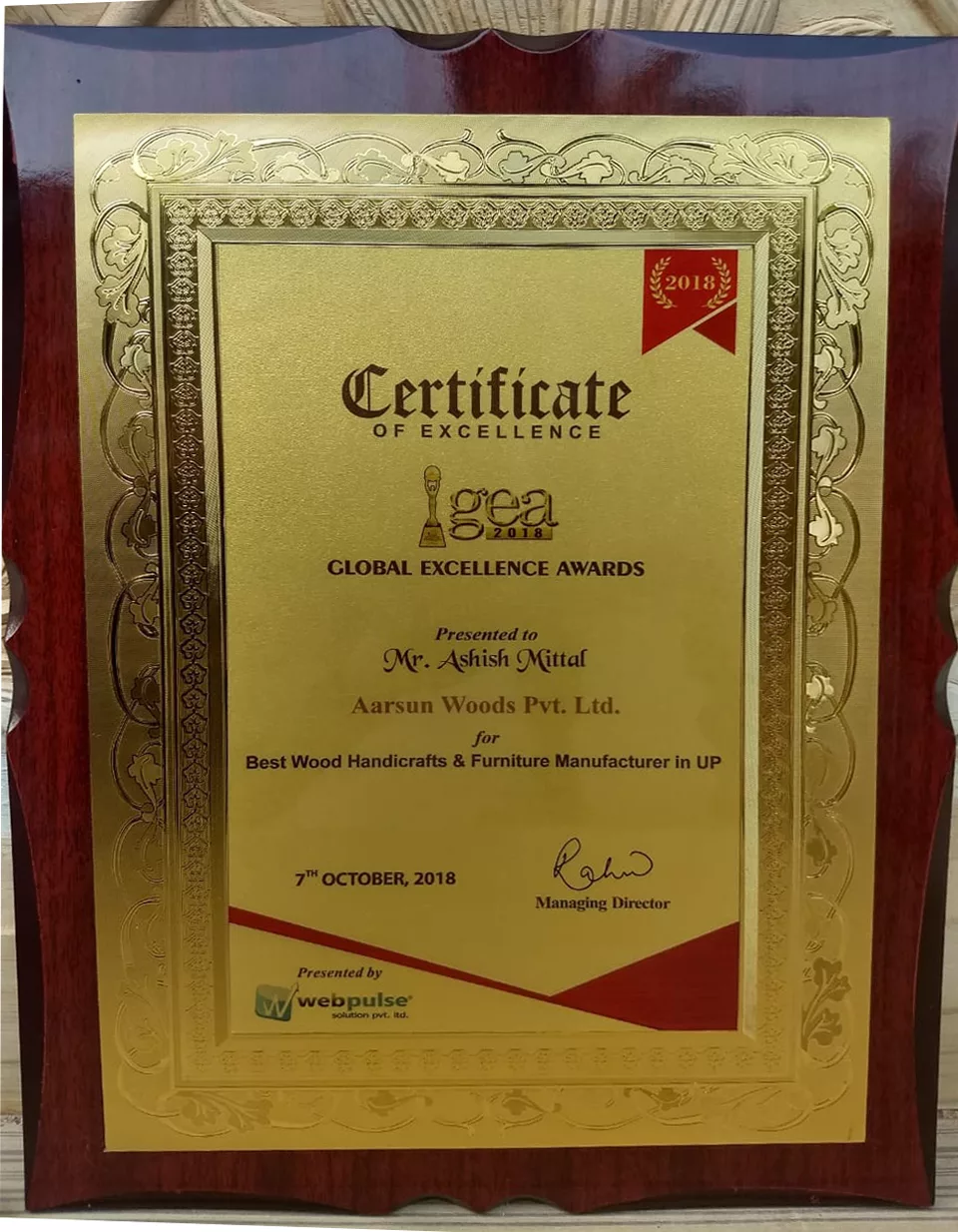 Global Excellence Award 2018 won by Aarsun - Aarsun