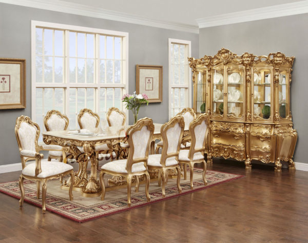 Best Wooden Premium Dining Set Royal Gold Finish DNG-0053