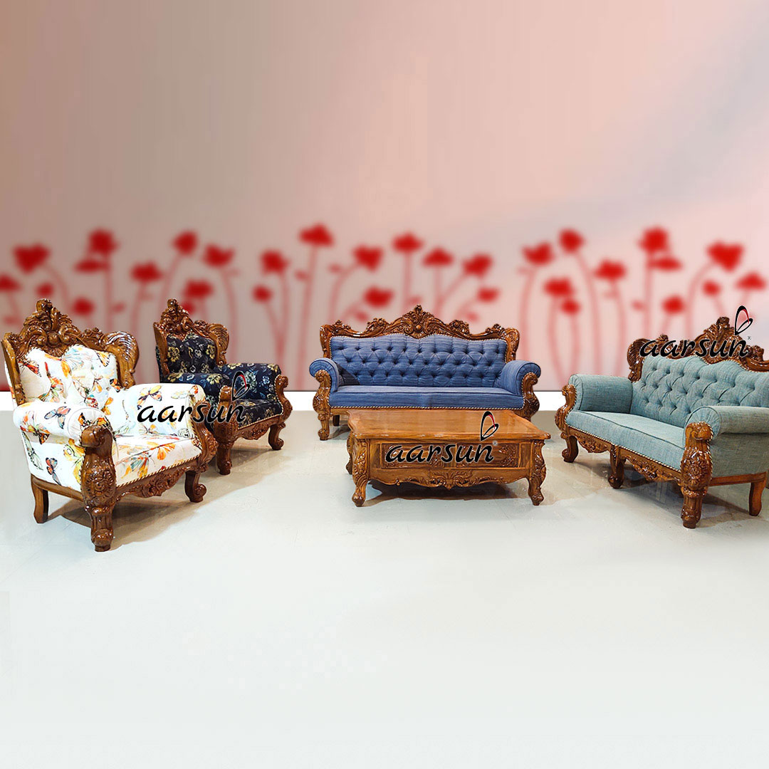 Handcrafted Multi fabric Sofa Set in Natural Finish YT-355