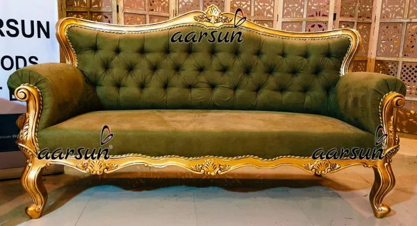 Pista Green Royal Sofa in Golden Finish