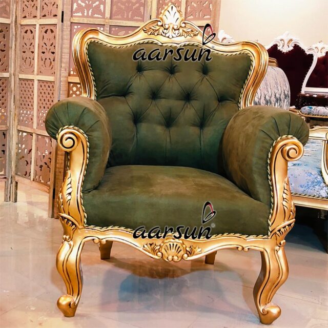 Pista Green Royal Sofa in Golden Finish