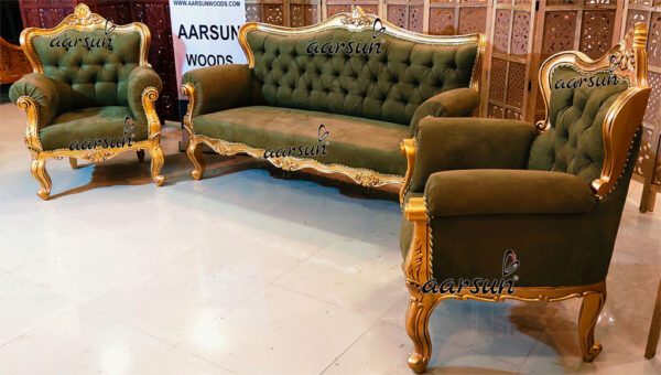 Pista Green Royal Sofa in Golden Finish