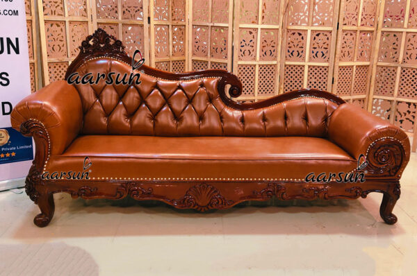 Chester Design Chaise Lounge Carved Teak Dual Tone Polish 415