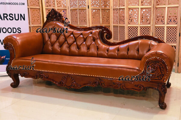 Chester Design Chaise Lounge Carved Teak Dual Tone Polish 415