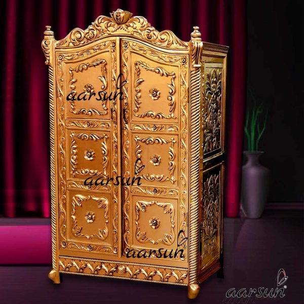 Royal Wardrobes in Antique Gold Paint Fully Carved in Teak 428