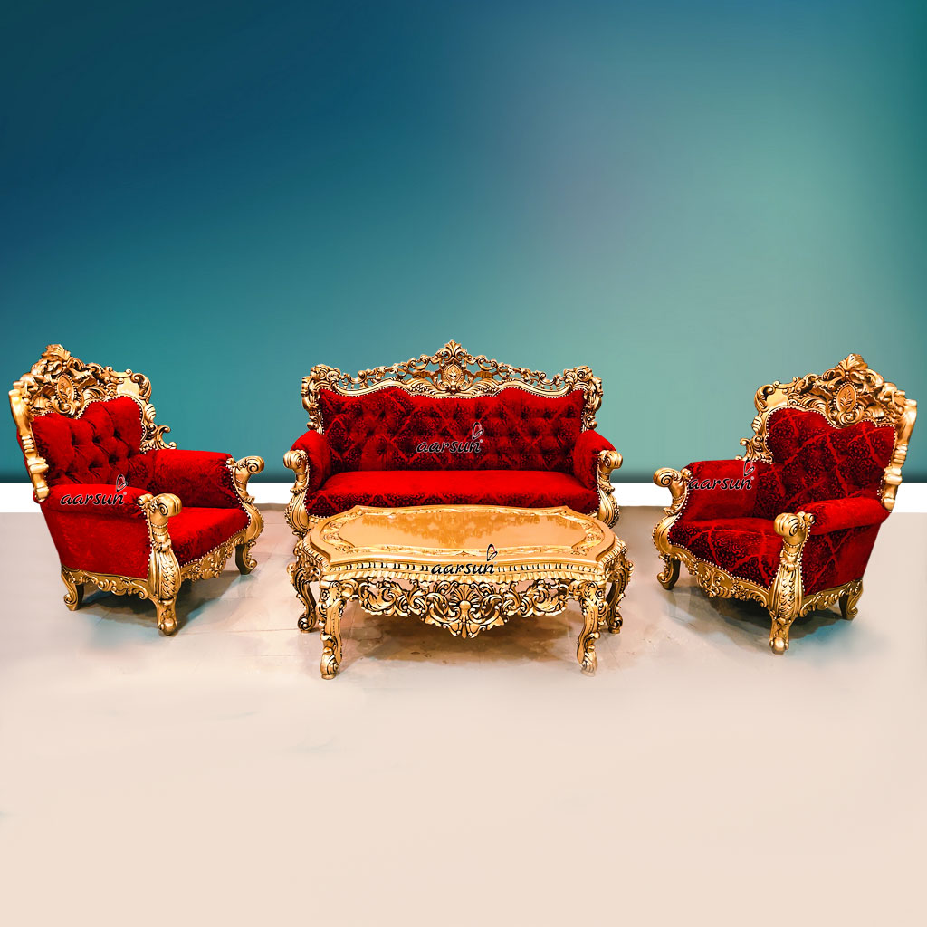 Red And Gold Brocade Sofa | Baci Living Room