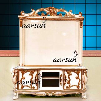 White & Gold TV Unit in Teak Wood YT-448