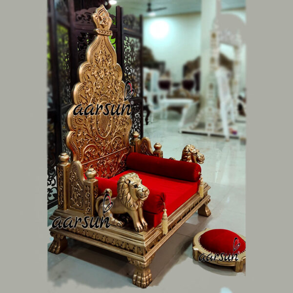 Guruji Chair Singhasan in Teak Wood & Antique Gold YT-500