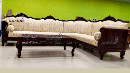 L Shape Sofa Corner Sofa Royal Woodworking & Brocade Fabric