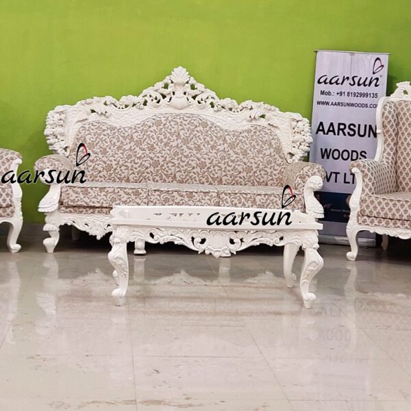 Luxurious Off-White Sofa Set Double Carved
