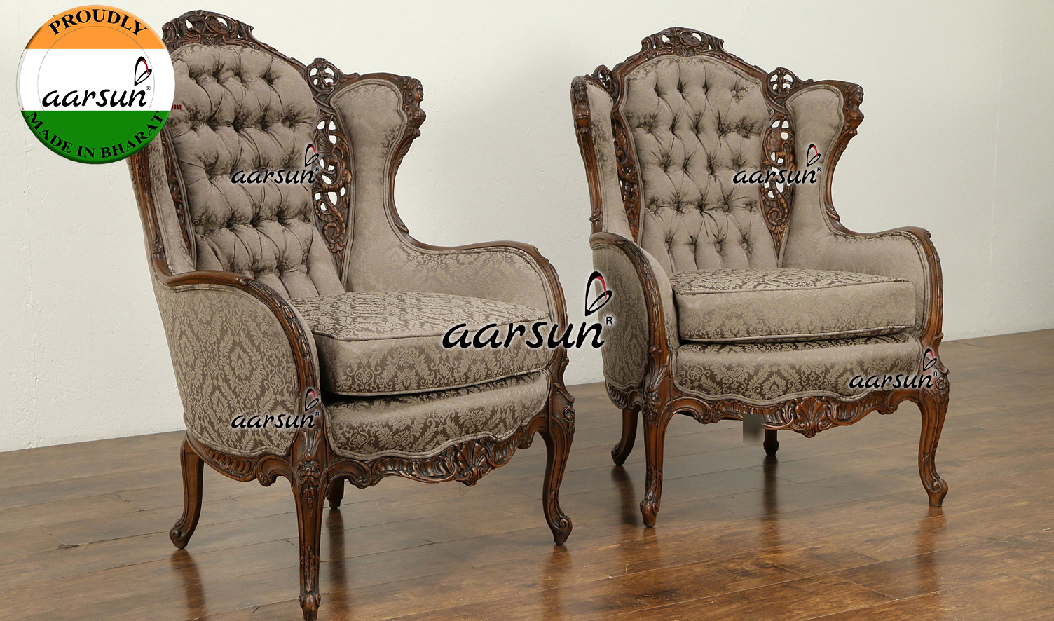 Antique Style Handcrafted Wing Chair CHR-101 - Aarsun