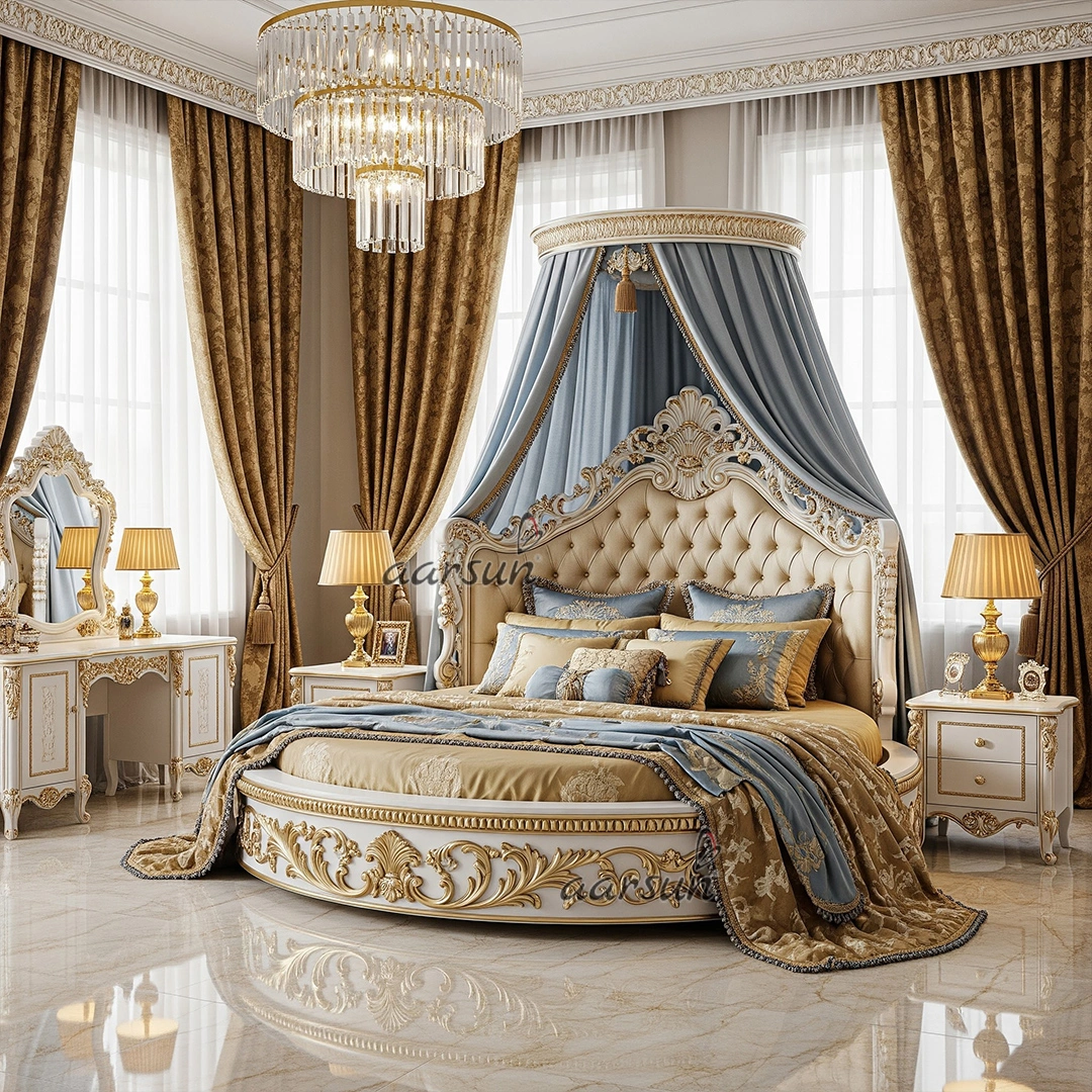 Majestic Round Comfort – Premium Carved Round Bed - Aarsun