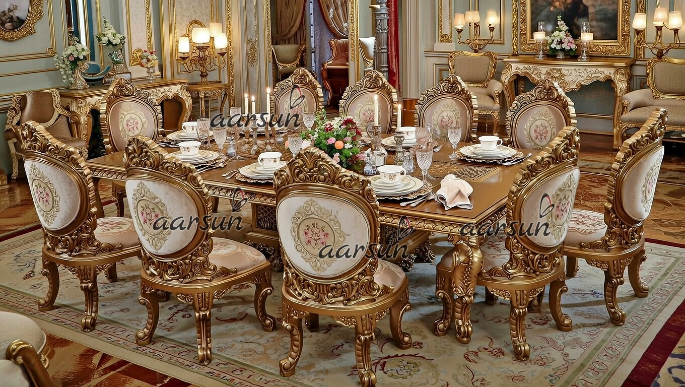 Juego de comedor de lujo de 12 plazas Maharaja Palace - Aarsun