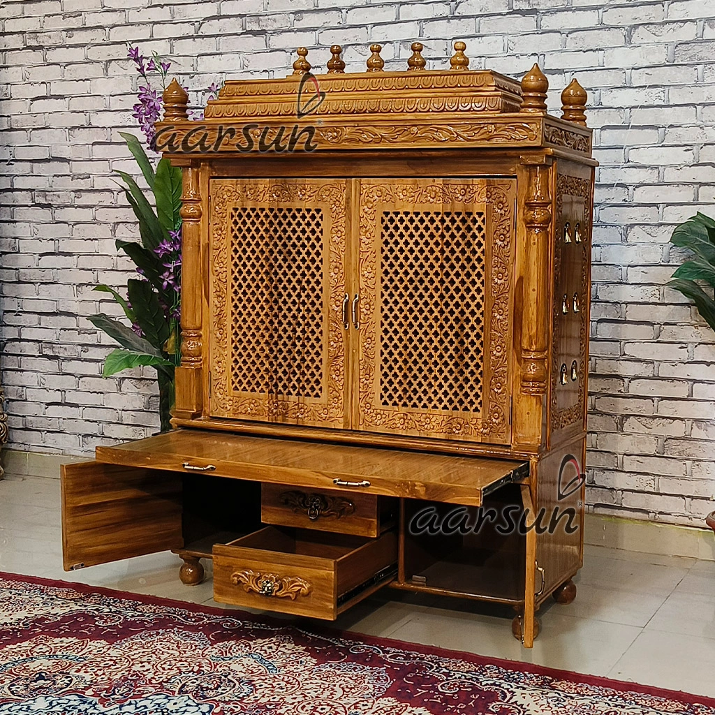 Pooja Mandir With Jaali Door Design - Aarsun